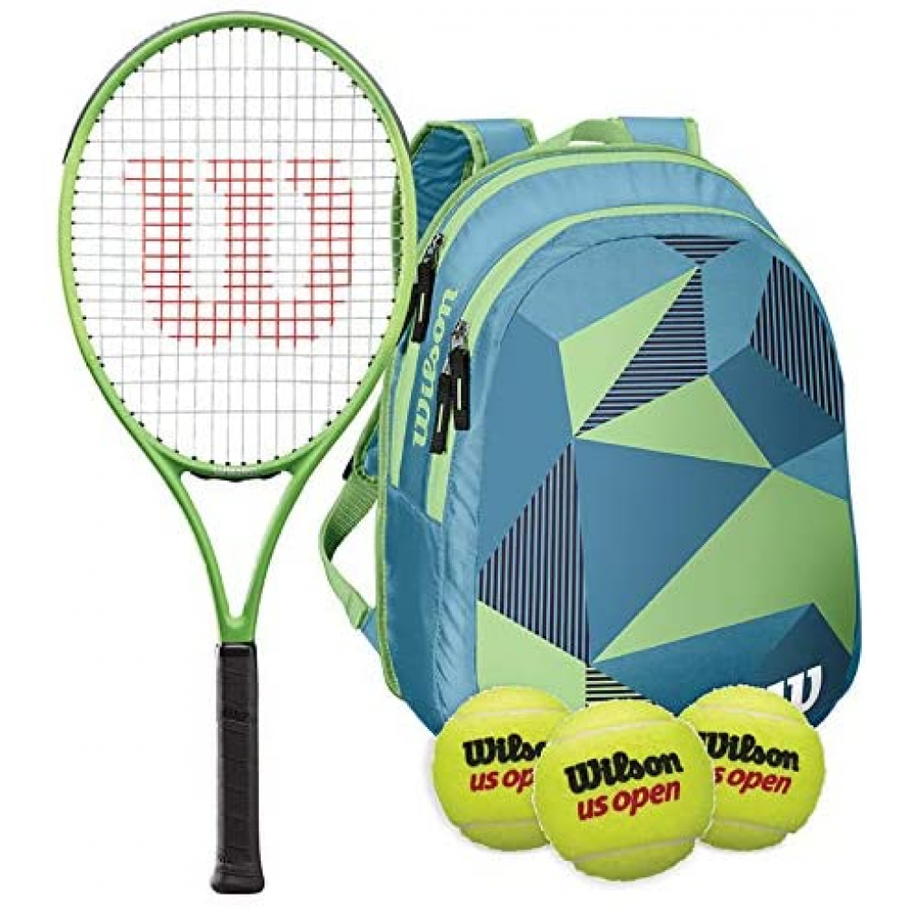 Wilson Blade Feel Kids Tennis Racquet bundled with a Blue/Green Junior ...