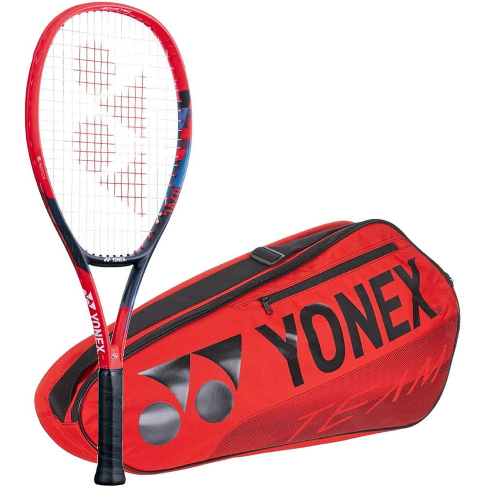 Yonex Junior VCore 7th Generation Scarlet Tennis Racquet Bundled with a Yonex Team 3 Racquet ...