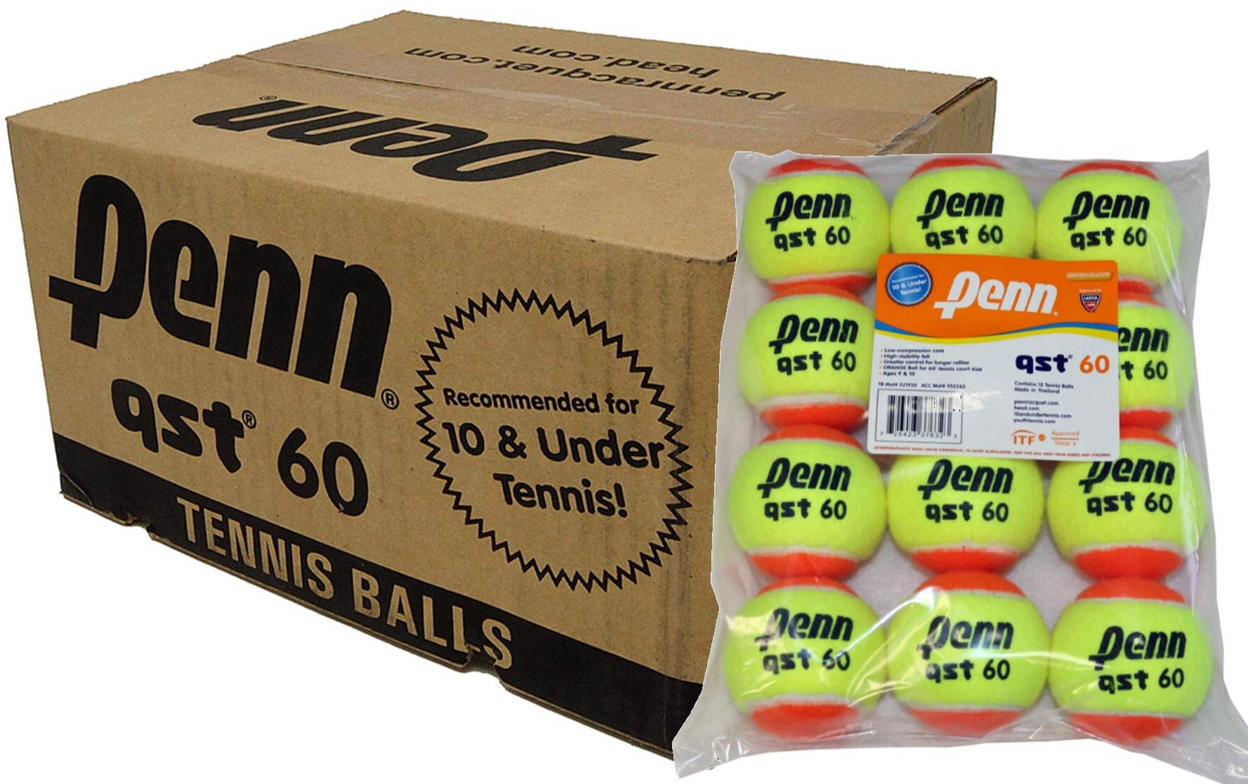 Penn QST 60 Orange Training Tennis Balls - Case (72 Balls)