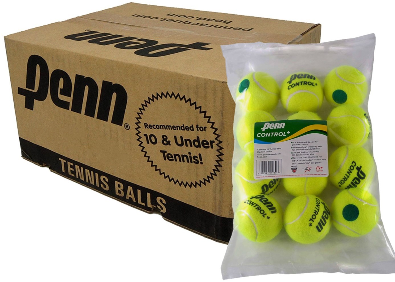 Penn Control+ Green Training Tennis Balls - Case (72 Balls)