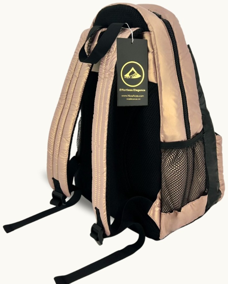 NiceAces Neon Ultra-Lite Tennis & Pickleball Puffer Backpack (Rose Gold)
