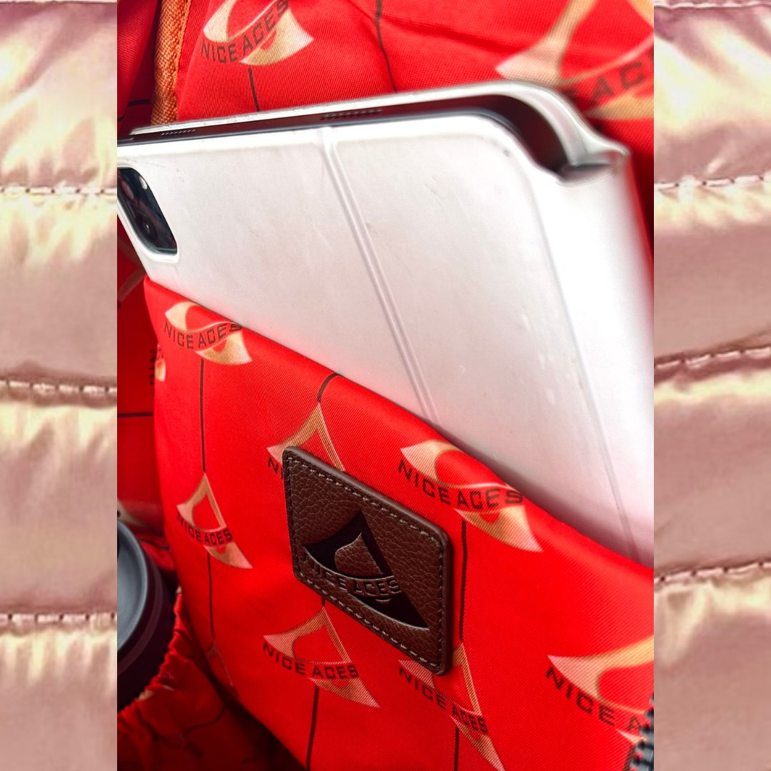 NiceAces Neon Ultra-Lite Tennis & Pickleball Puffer Backpack (Rose Gold)