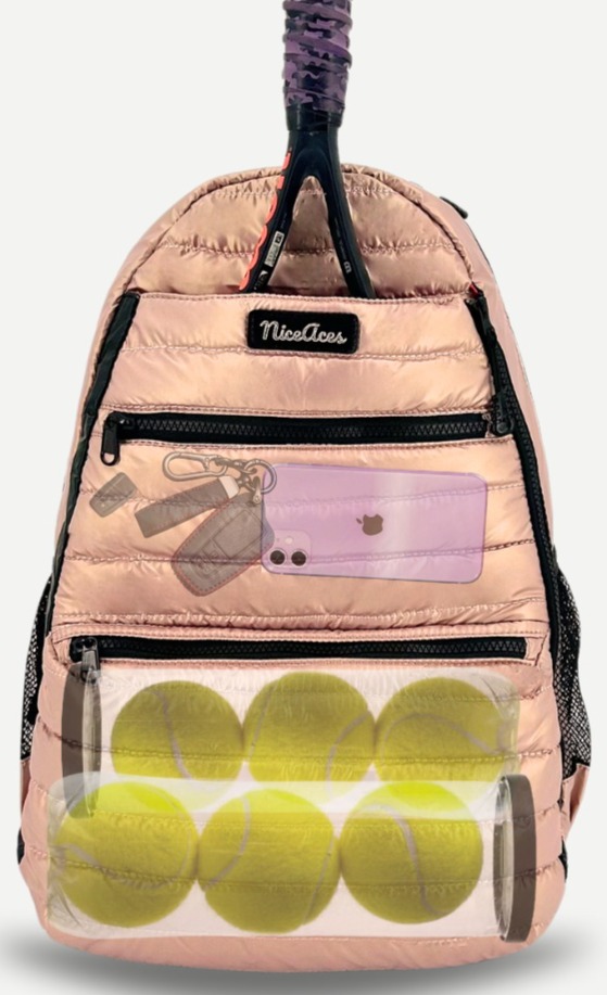 NiceAces Neon Ultra-Lite Tennis & Pickleball Puffer Backpack (Rose Gold)