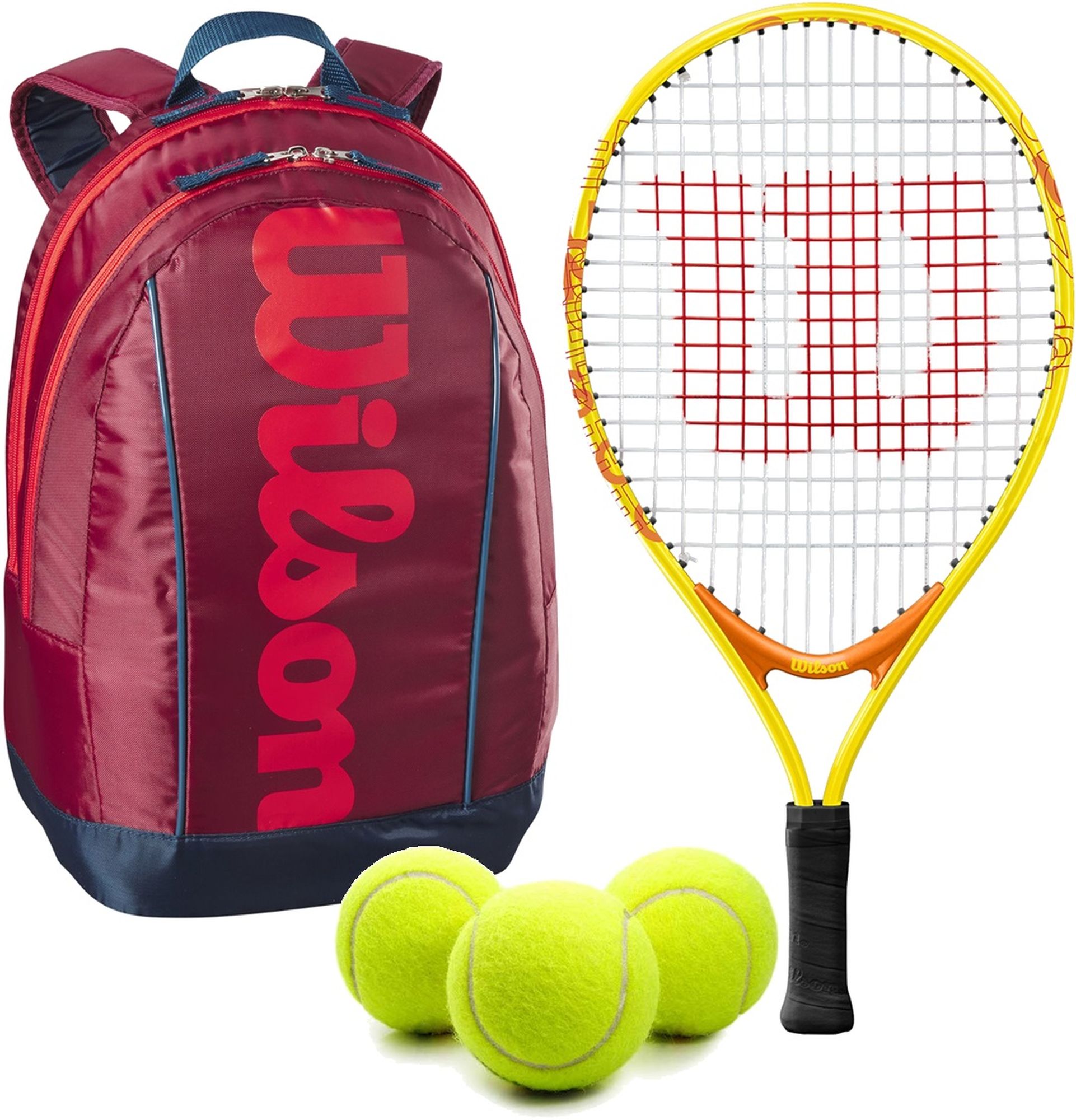 Wilson US Open Junior Tennis Racquet + Backpack + 3 Tennis Balls (Red/Infrared)