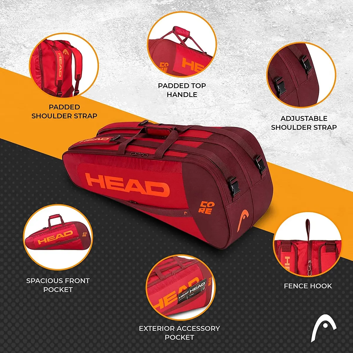 HEAD Core 6R Combi Tennis Racquet Bag (Red/Dark Red)