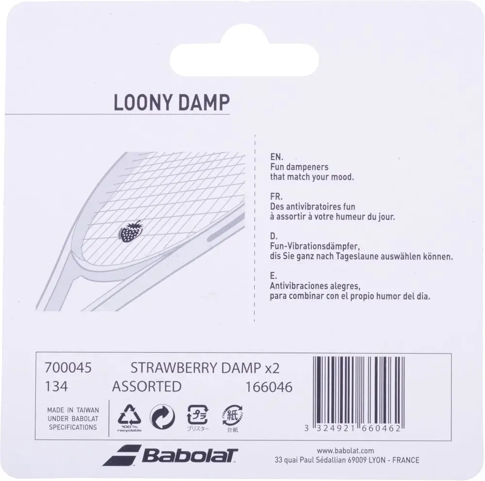 700045-134 Babolat Wimbledon Loony Damp Strawberry Vibration Dampener x2