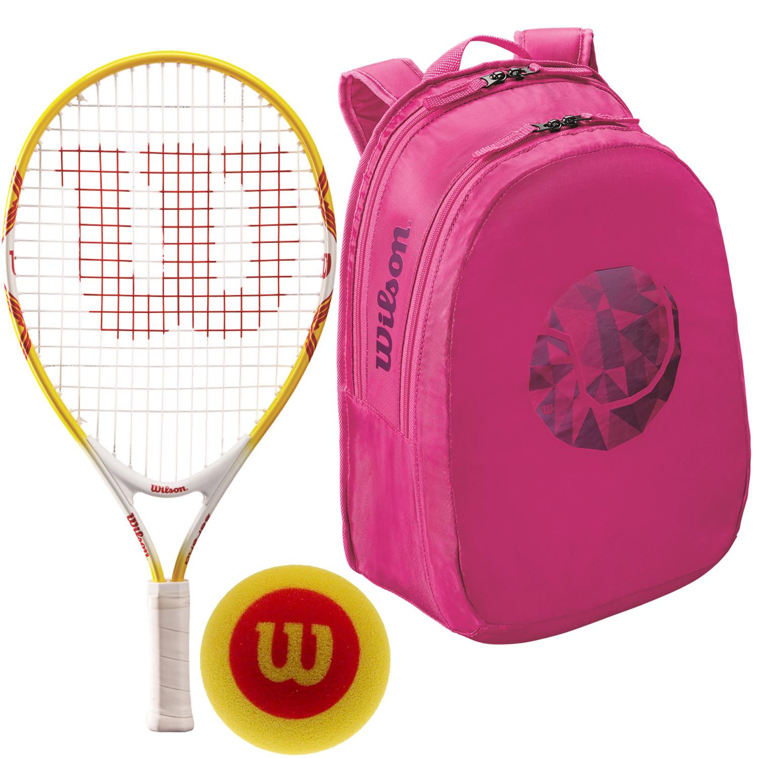 Wilson Serena Williams Jr. Racquet, Pink Backpack, Red Foam Balls